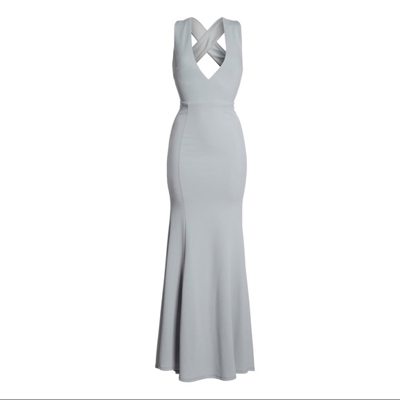 Lulus | Dresses | Lulus Gray Maxi Gown W Plunge Neck Small | Poshmark